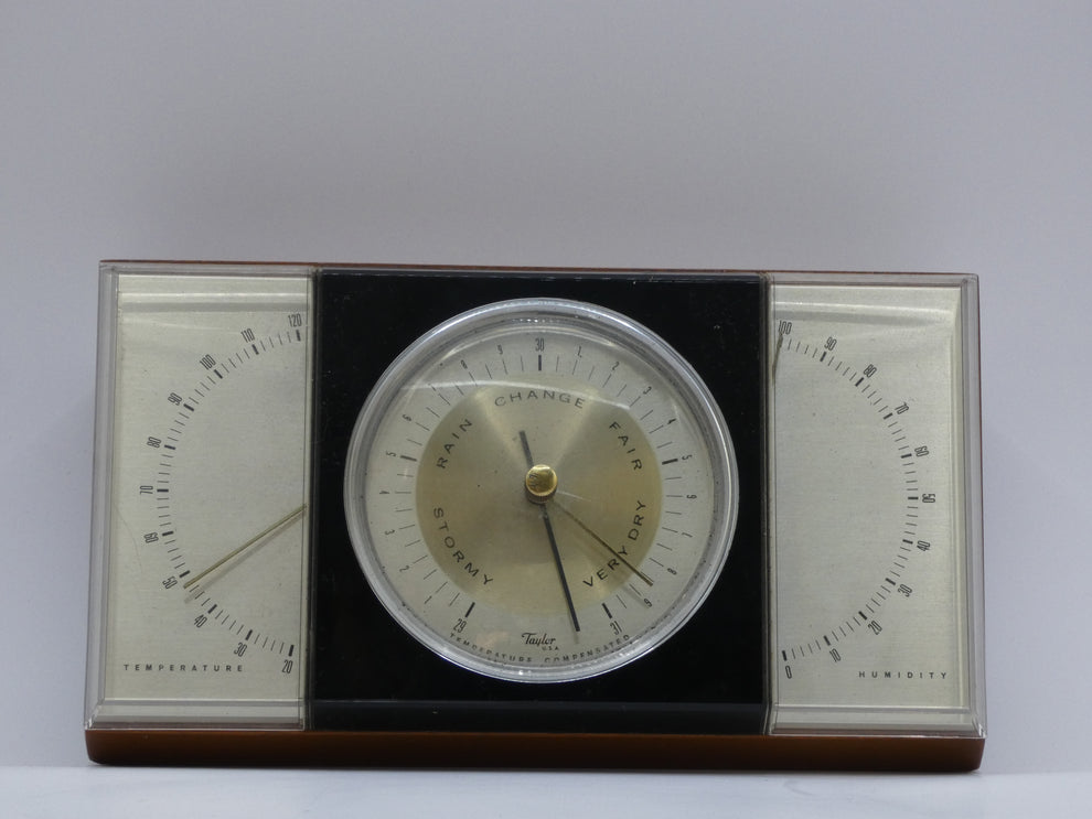 Vintage Mid-Century Taylor Desk Barometer on Wooden Base - USA – FISH4JUNK